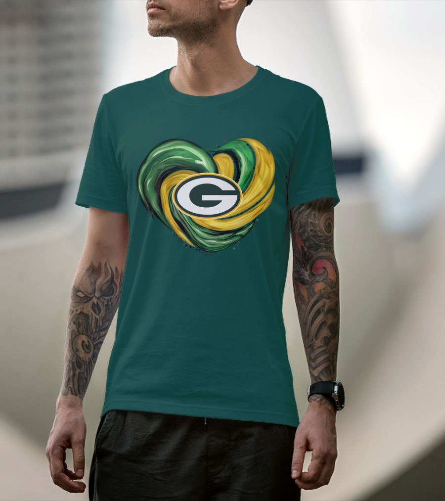 Green Bay Packers Heart Logo Swirl Tornado T-Shirt