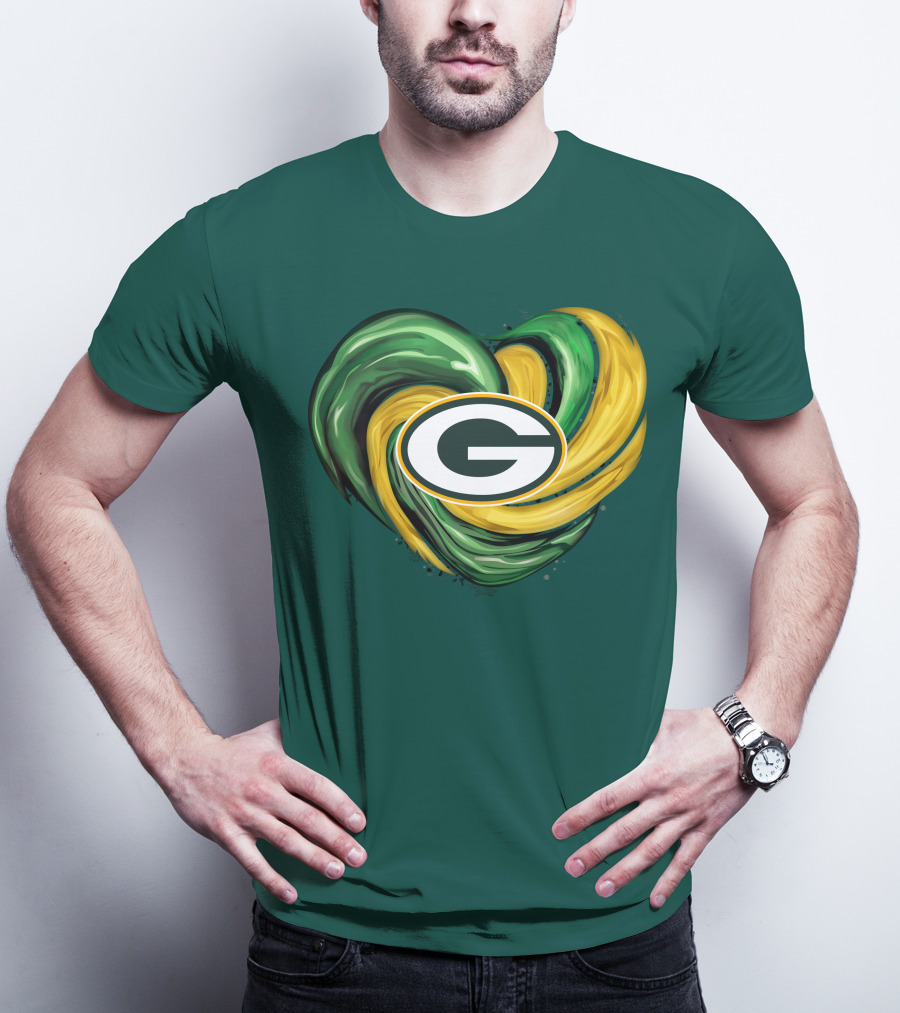 Green Bay Packers Heart Logo Swirl Tornado T-Shirt