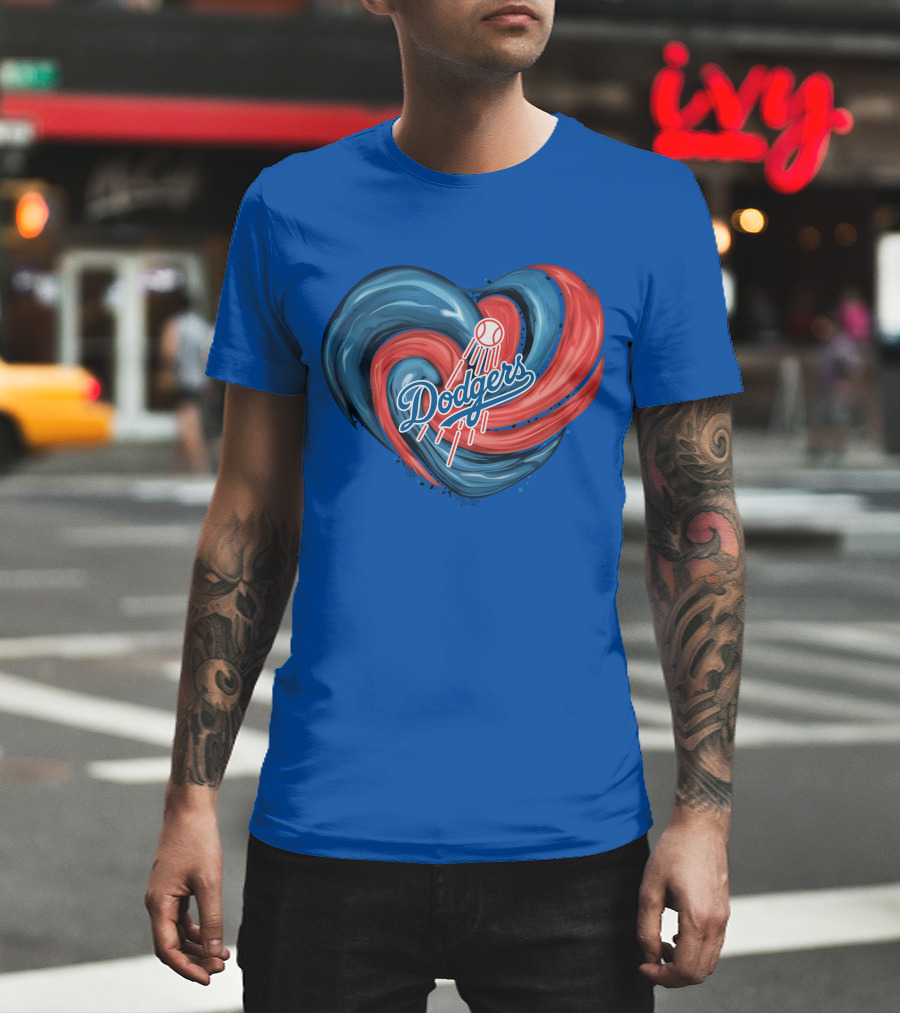 Dodgers Tornado Heart Blue Red Swirl Baseball T-Shirt