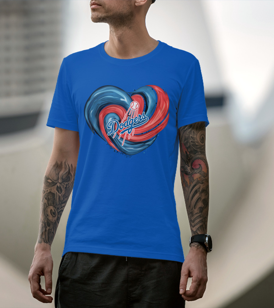 Dodgers Tornado Heart Blue Red Swirl Baseball T-Shirt