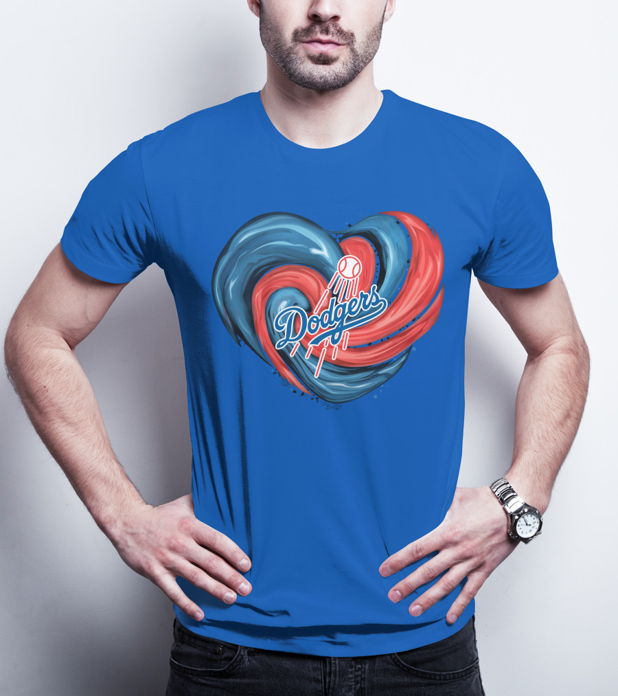 Dodgers Tornado Heart Blue Red Swirl Baseball T-Shirt