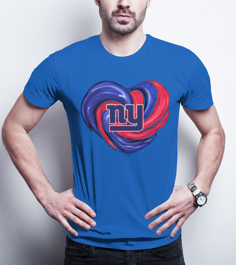 New York Giants Tornado Heart NY Logo Blue Red Swirl T-Shirt
