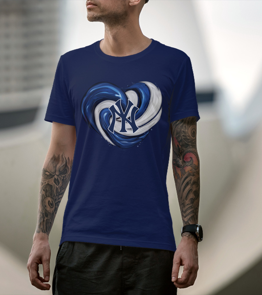 New York Yankees Heart Logo In Blue And White Swirl T-Shirt