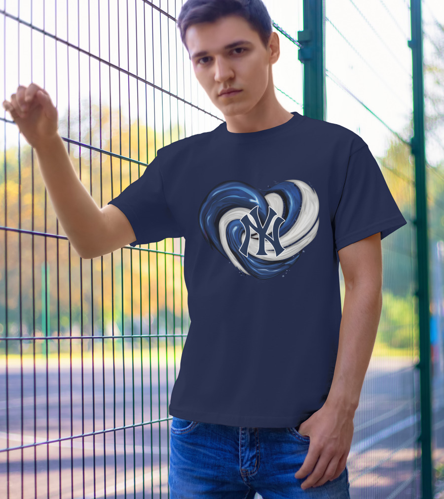 New York Yankees Heart Logo In Blue And White Swirl T-Shirt