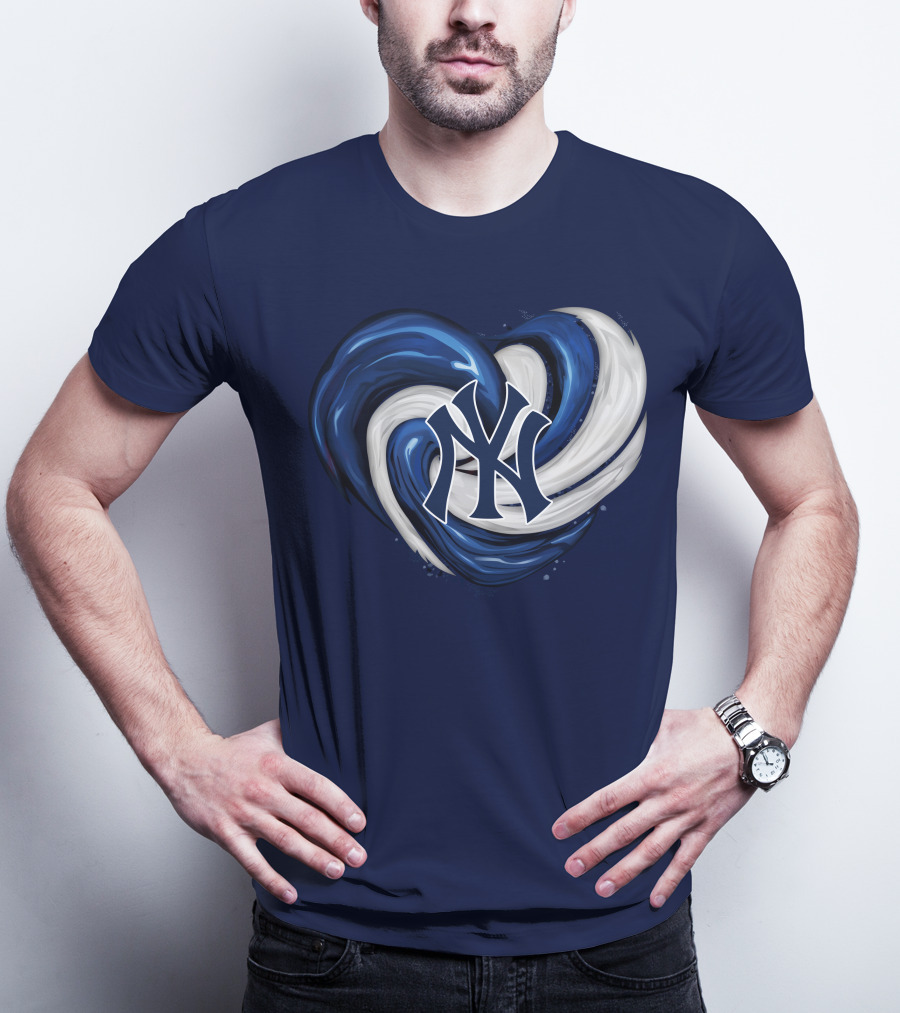 New York Yankees Heart Logo In Blue And White Swirl T-Shirt