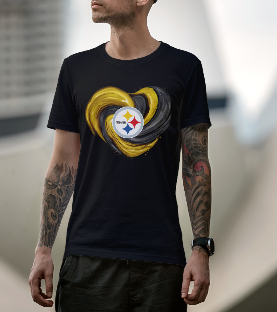 Steelers Tornado Heart Black And Gold Swirl T-Shirt