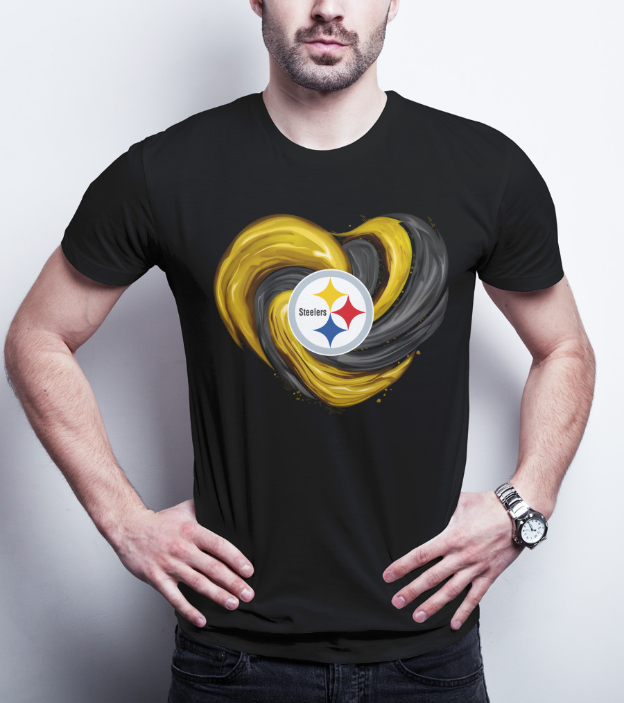Steelers Tornado Heart Black And Gold Swirl T-Shirt