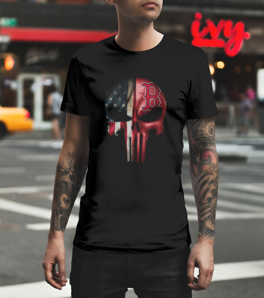 The Punisher Skull American Flag Boston Red Sox T-Shirt