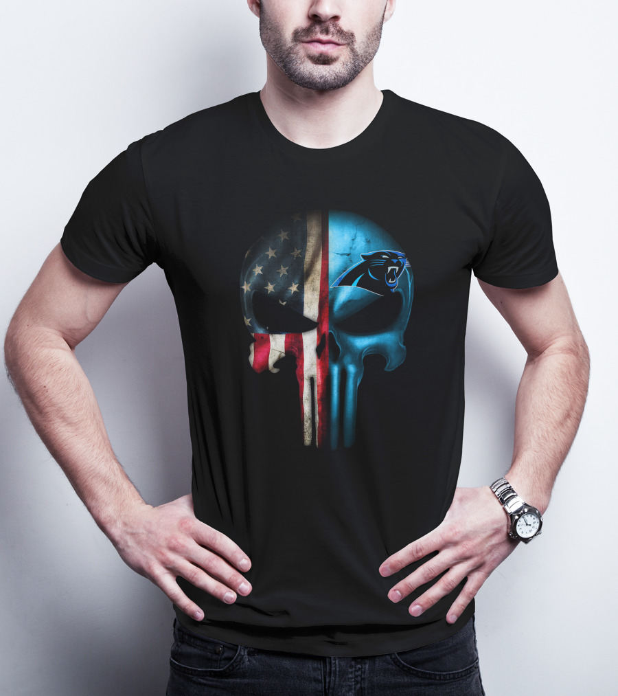 American Flag Punisher Skull Carolina Panthers T-Shirt