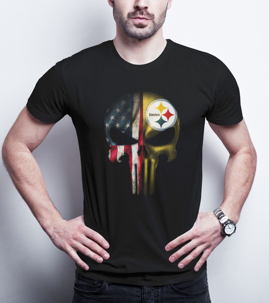 Punisher Skull American Flag Steelers T-Shirt