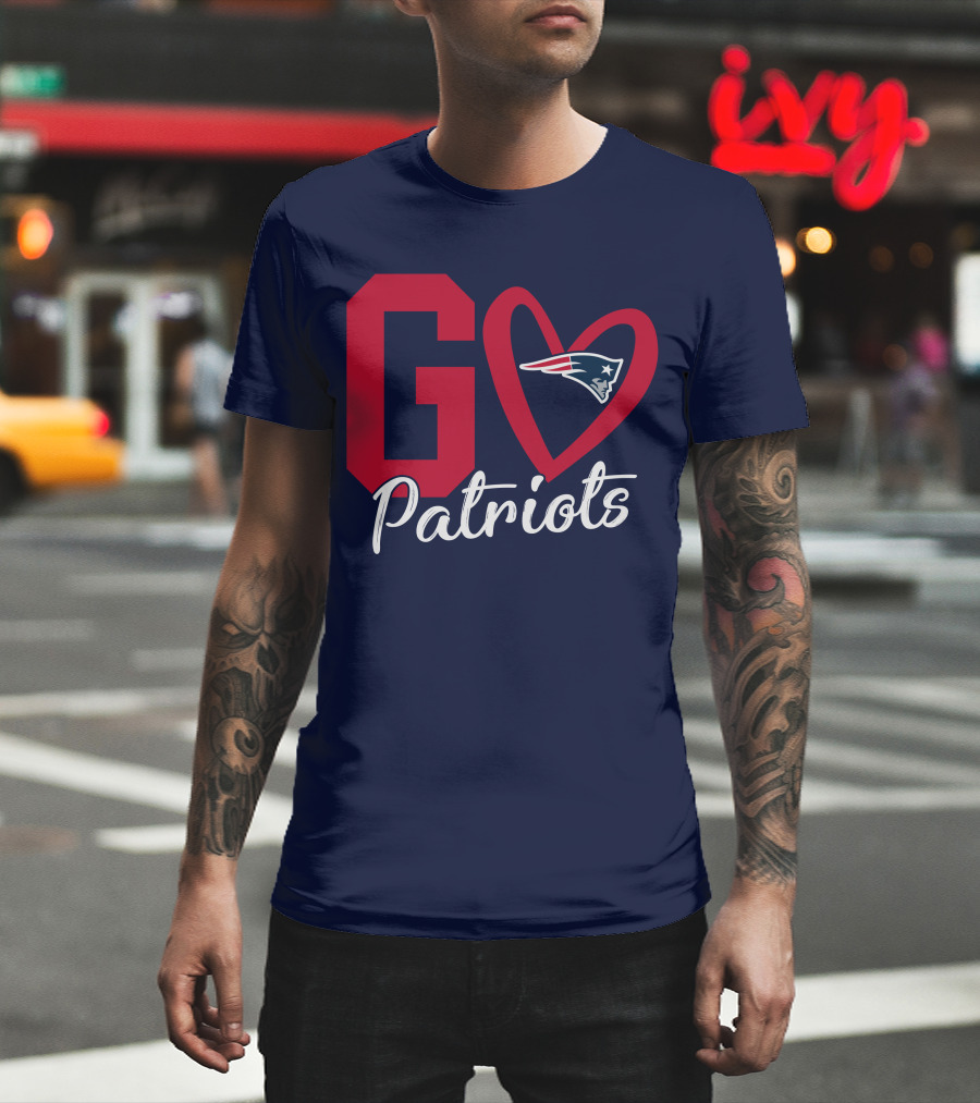 Go Patriots New England Patriots Logo Heart T-Shirt