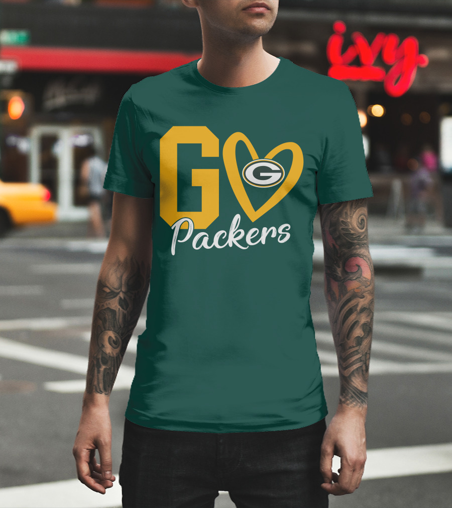 Go Packers Heart Logo Green Bay Enthusiasm T-Shirt