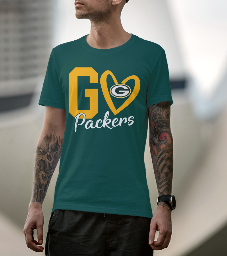 Go Packers Heart Logo Green Bay Enthusiasm T-Shirt
