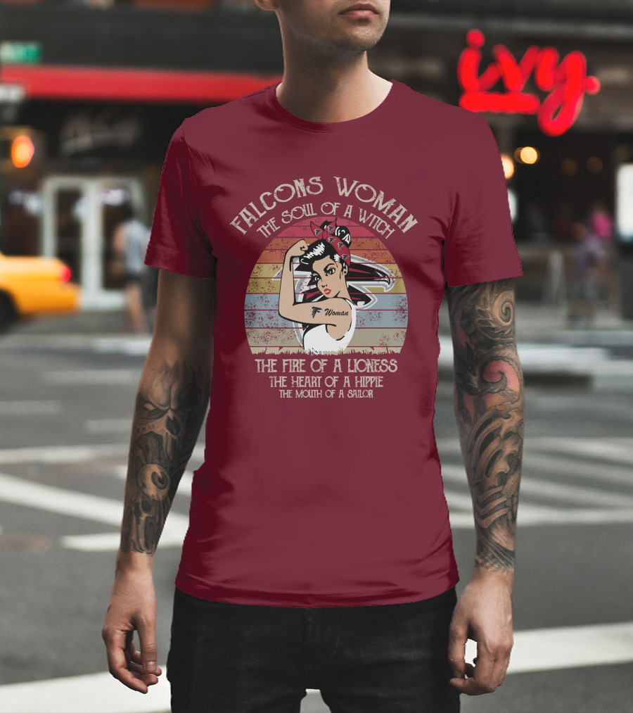 Falcons Woman The Soul Of A Witch The Fire Of A Lioness The Heart Of A Hippie The Mouth Of A Sailor T-Shirt