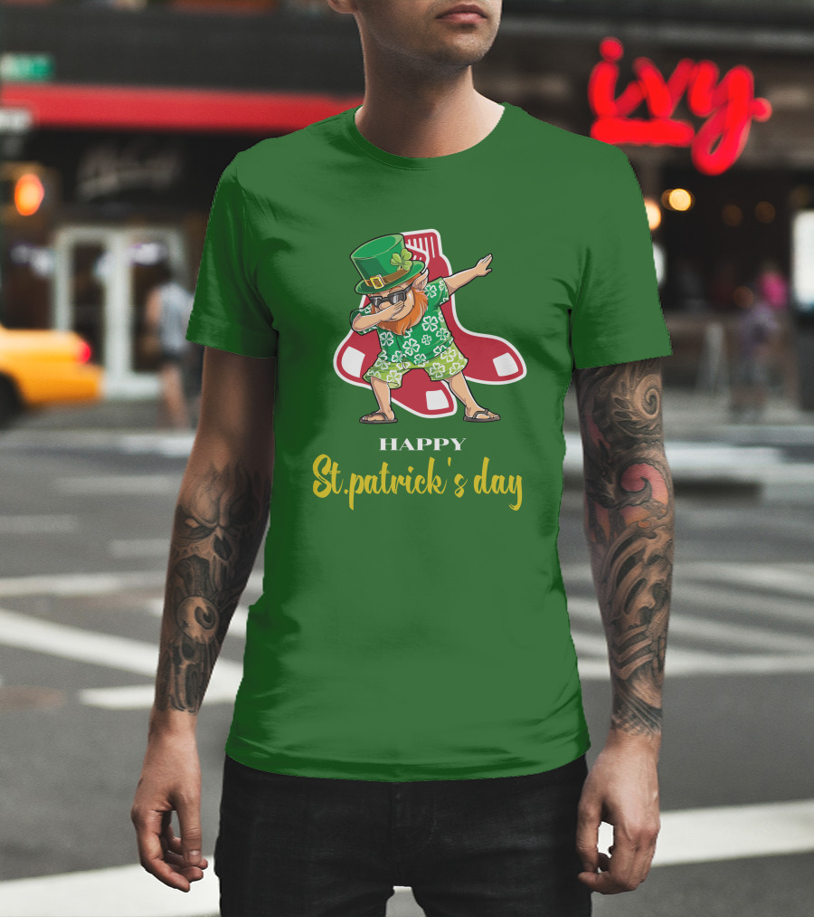 Happy St. Patrick's Day Boston Red Sox Dabbing Leprechaun T-Shirt