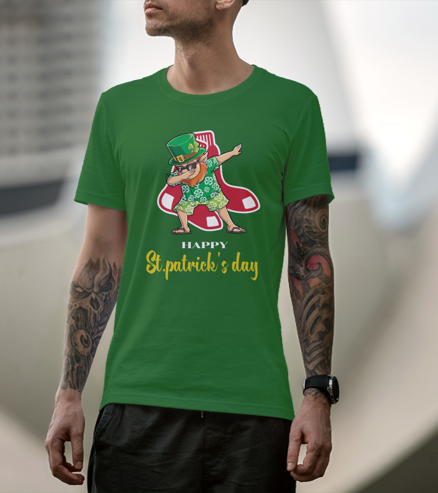 Happy St. Patrick's Day Boston Red Sox Dabbing Leprechaun T-Shirt