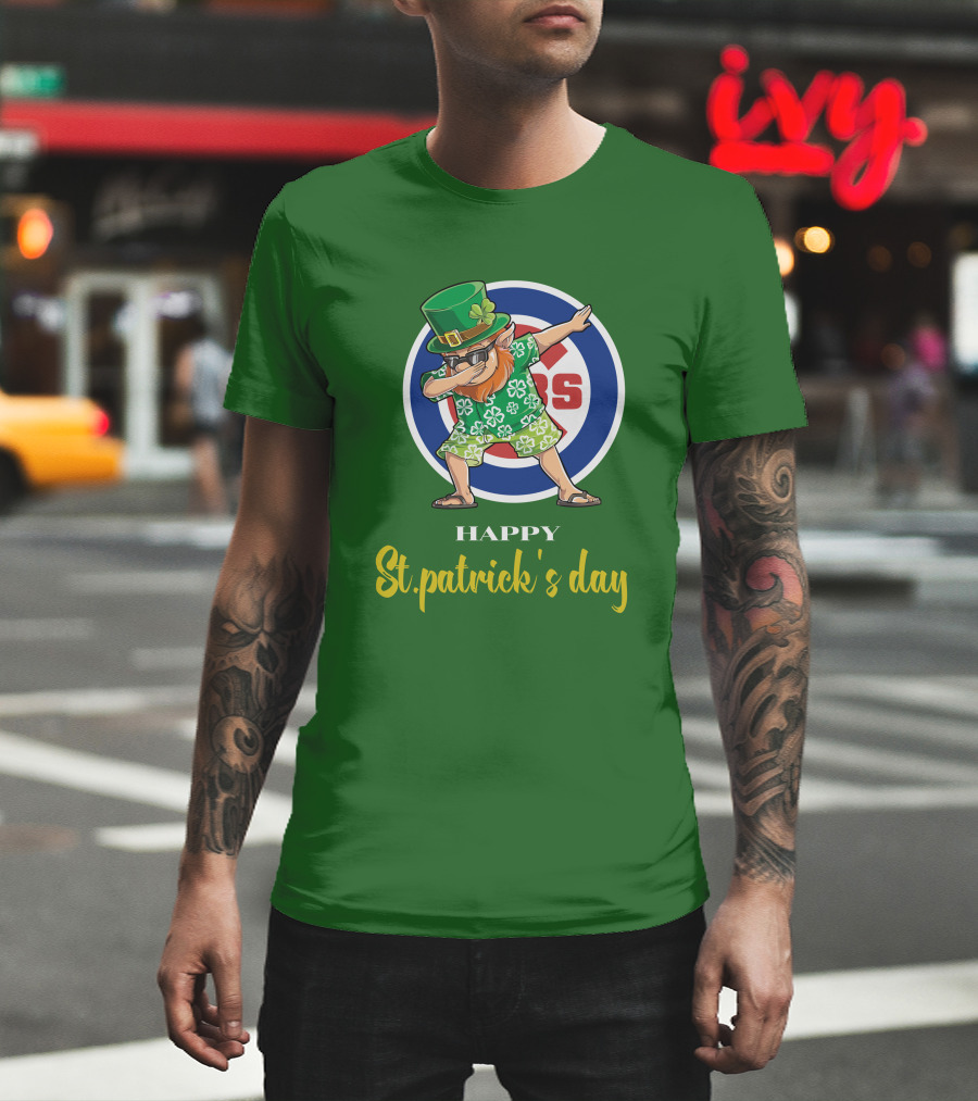 Happy St. Patrick's Day Chicago Cubs Dabbing Leprechaun T-Shirt