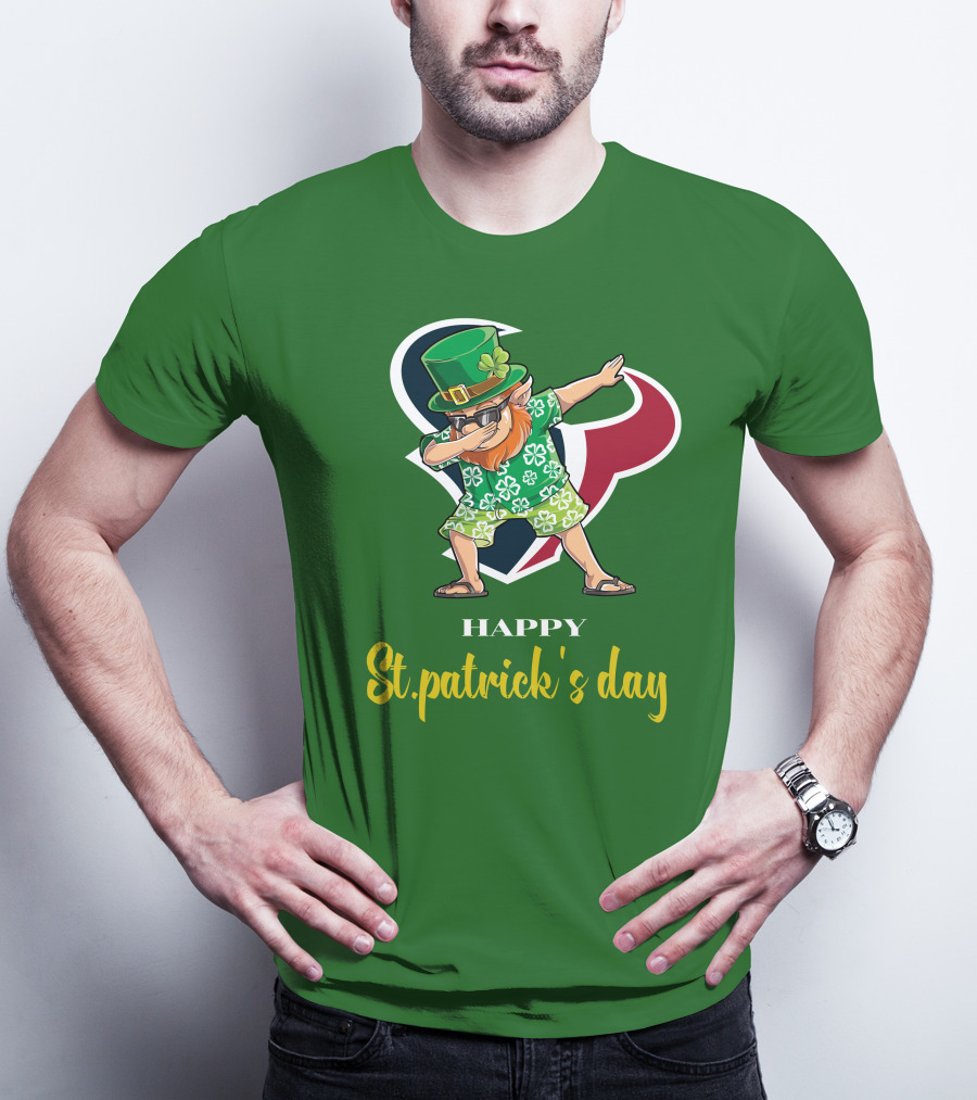 Houston Texans Happy St. Patrick's Day Dabbing Leprechaun T-Shirt