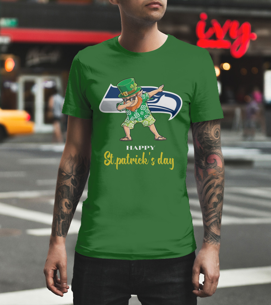 Seattle Seahawks Happy St. Patrick's Day Dabbing Leprechaun T-Shirt
