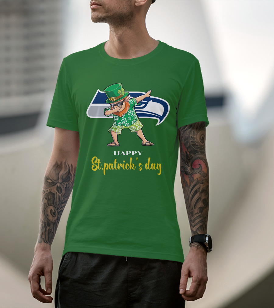 Seattle Seahawks Happy St. Patrick's Day Dabbing Leprechaun T-Shirt