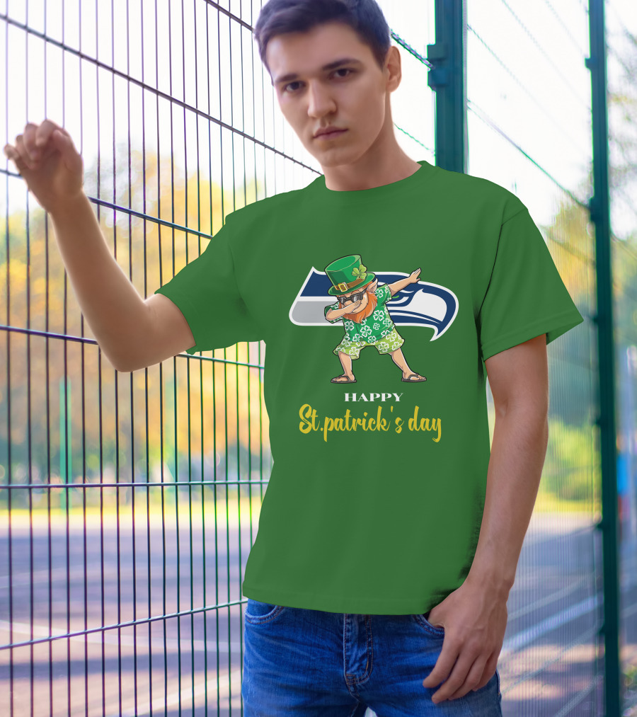 Seattle Seahawks Happy St. Patrick's Day Dabbing Leprechaun T-Shirt