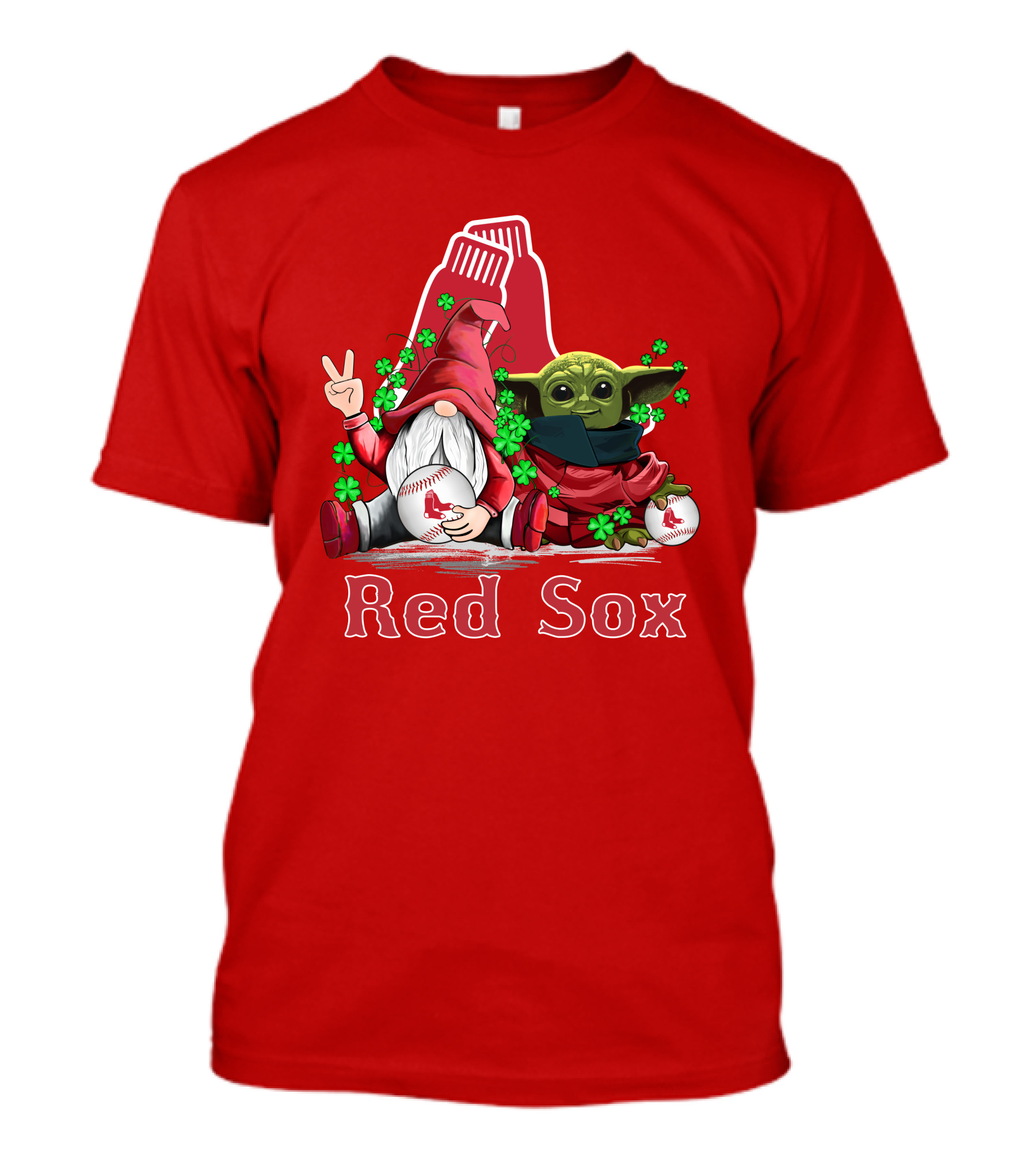 Leprechauns Gnomes Baby Yoda Red Sox Boston Baseball T-Shirt