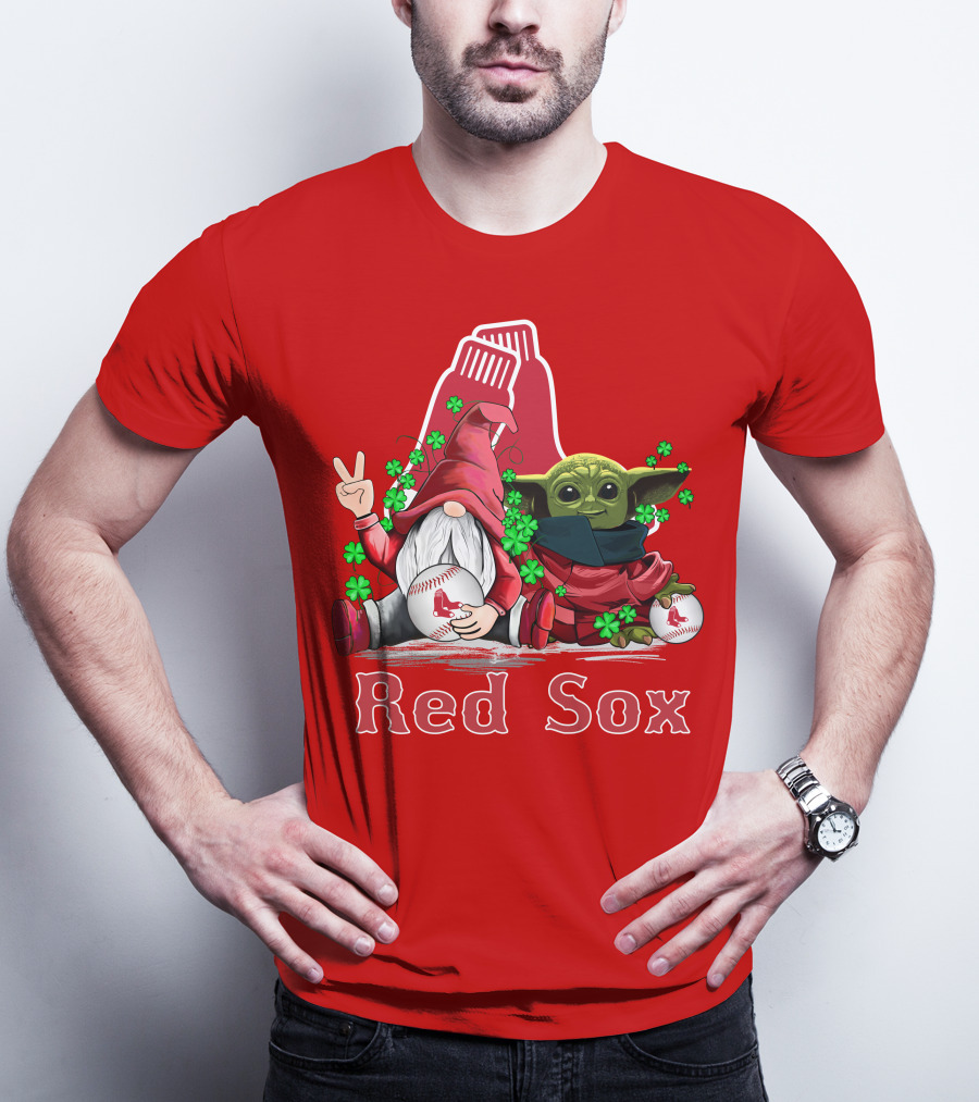 Leprechauns Gnomes Baby Yoda Red Sox Boston Baseball T-Shirt