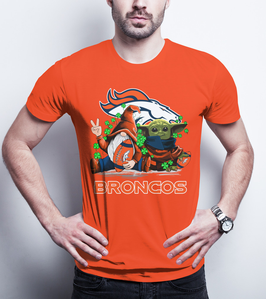 Broncos Leprechaun Gnome Baby Yoda Hugging Football Fan T-Shirt