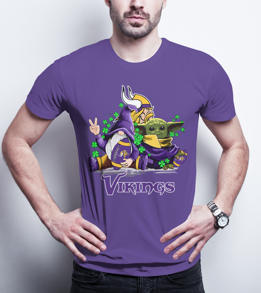 Leprechauns Gnomes Baby Yoda Hug Vikings Football Team T-Shirt