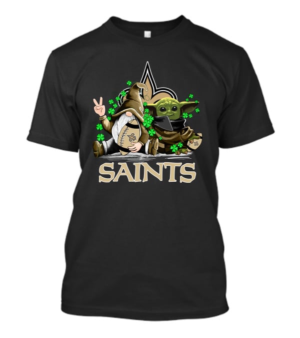Leprechauns Gnomes Baby Yoda New Orleans Saints Football Shamrocks T-Shirt