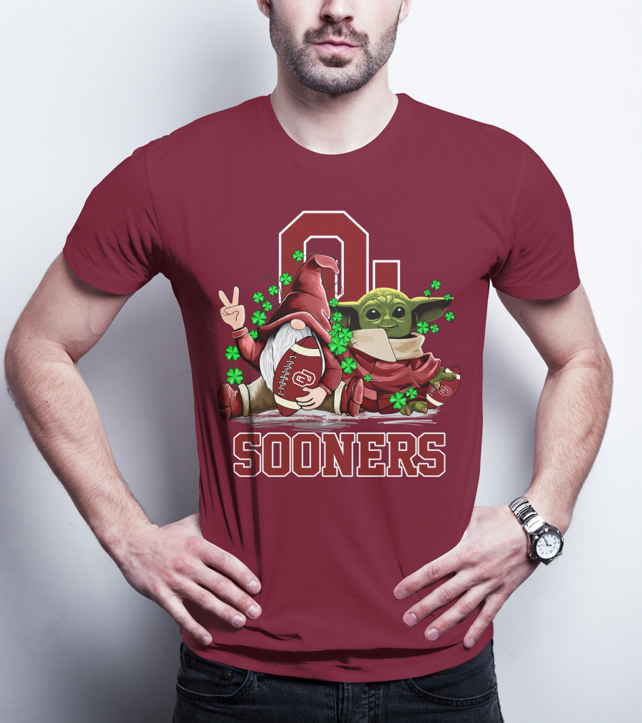 Oklahoma Sooners Leprechauns Gnomes Baby Yoda Football T-Shirt