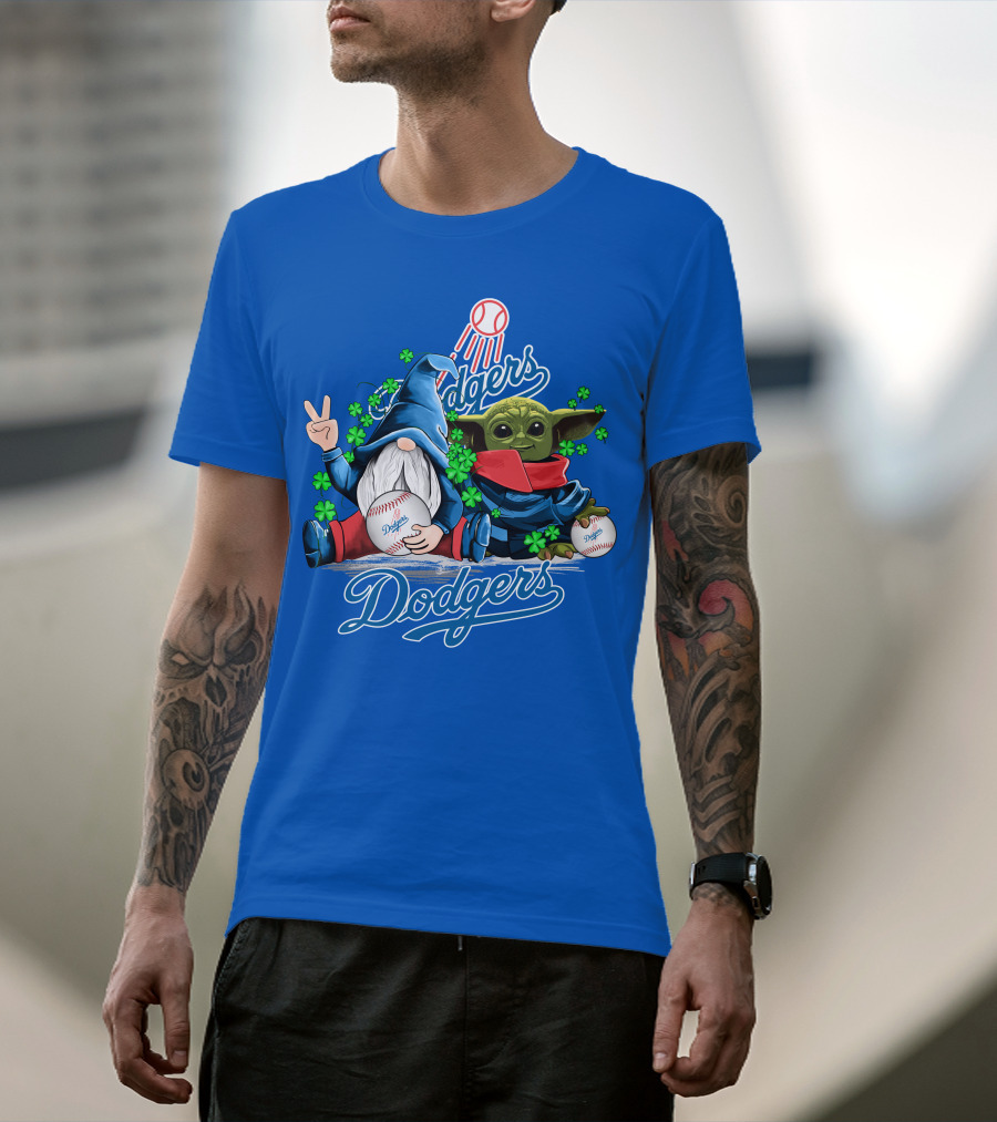 Dodgers Gnomes And Baby Yoda With Baseball And Shamrocks T-Shirt