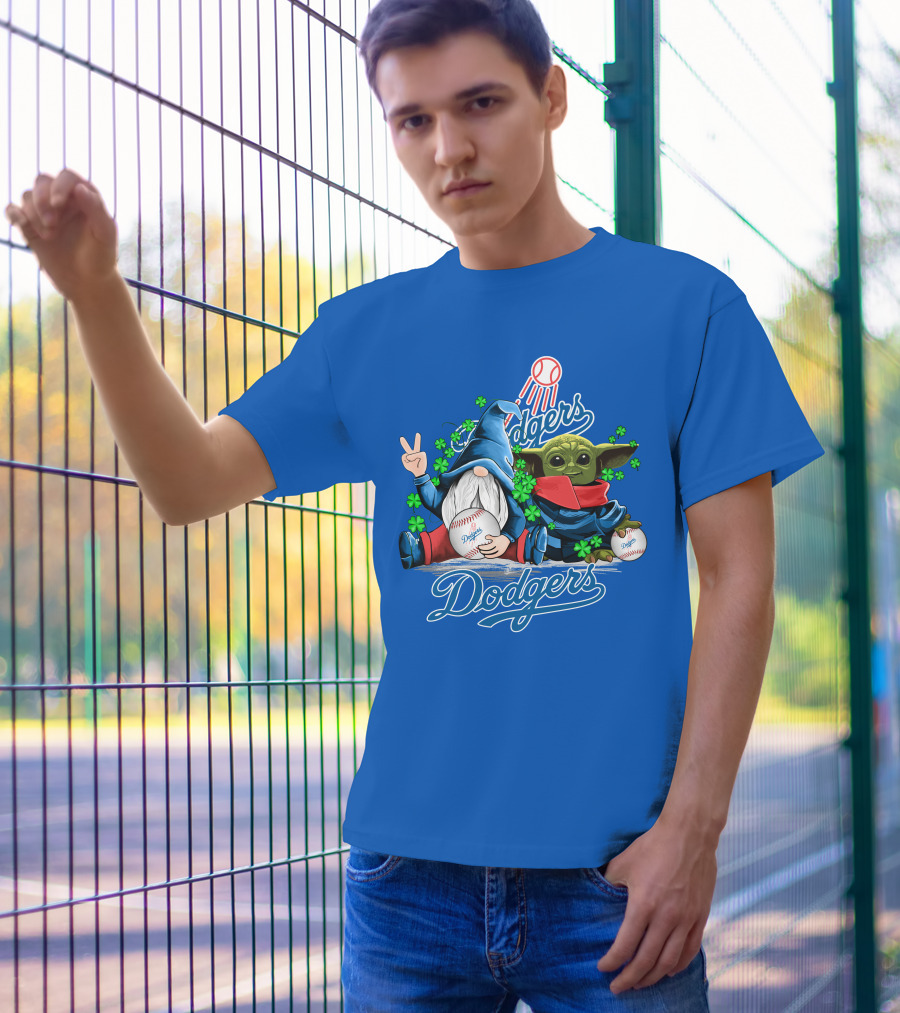 Dodgers Gnomes And Baby Yoda With Baseball And Shamrocks T-Shirt