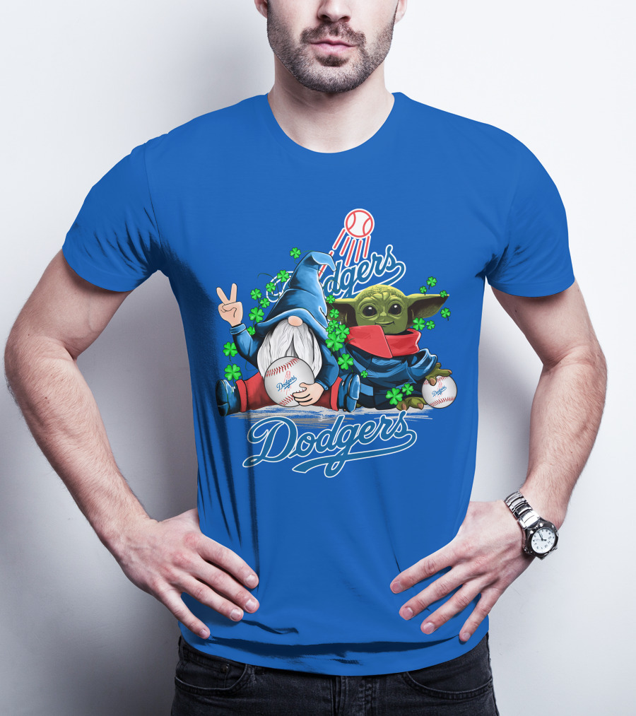 Dodgers Gnomes And Baby Yoda With Baseball And Shamrocks T-Shirt