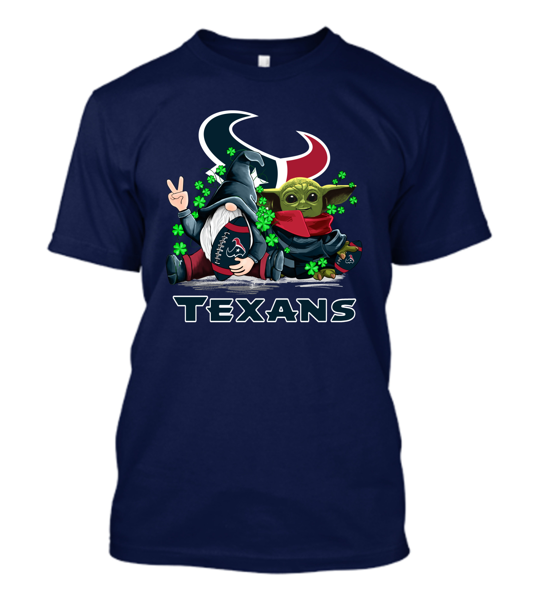 Leprechauns Gnomes Baby Yoda Houston Texans Football Clover T-Shirt