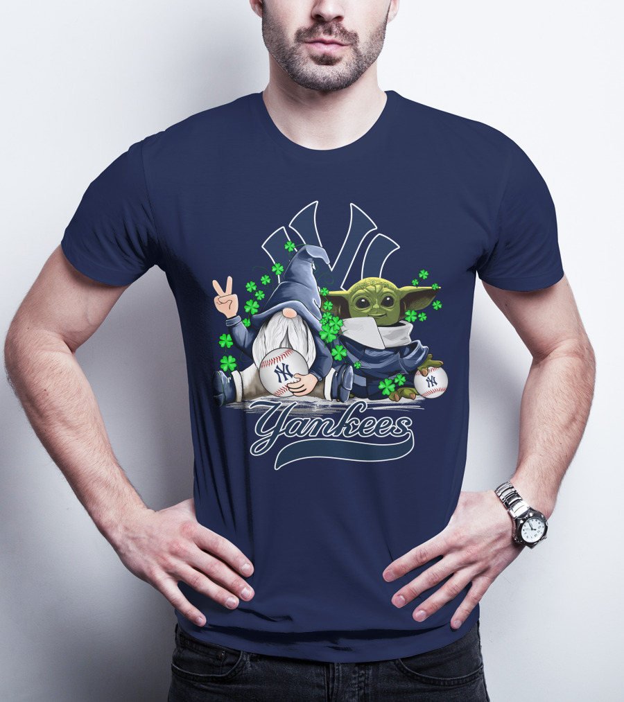 Leprechaun Gnome Baby Yoda Yankees Logo Baseball Fan T-Shirt