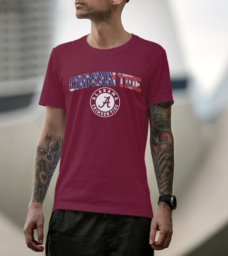 Alabama Crimson Tide American Flag Crimson Tide Circle T-Shirt