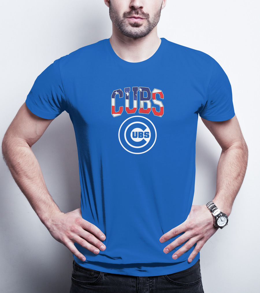 Chicago Cubs Stars And Stripes Logo CUBS Text American Flag Colors T-Shirt
