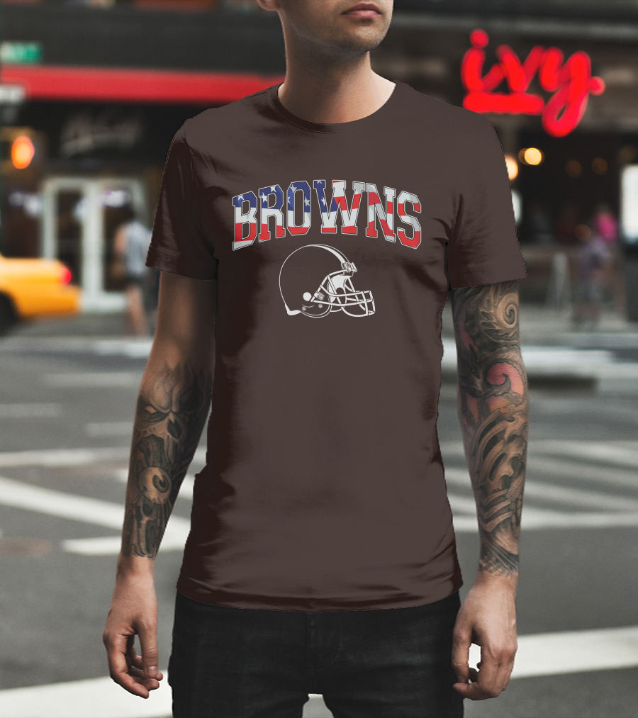 Browns American Flag Helmet T-Shirt