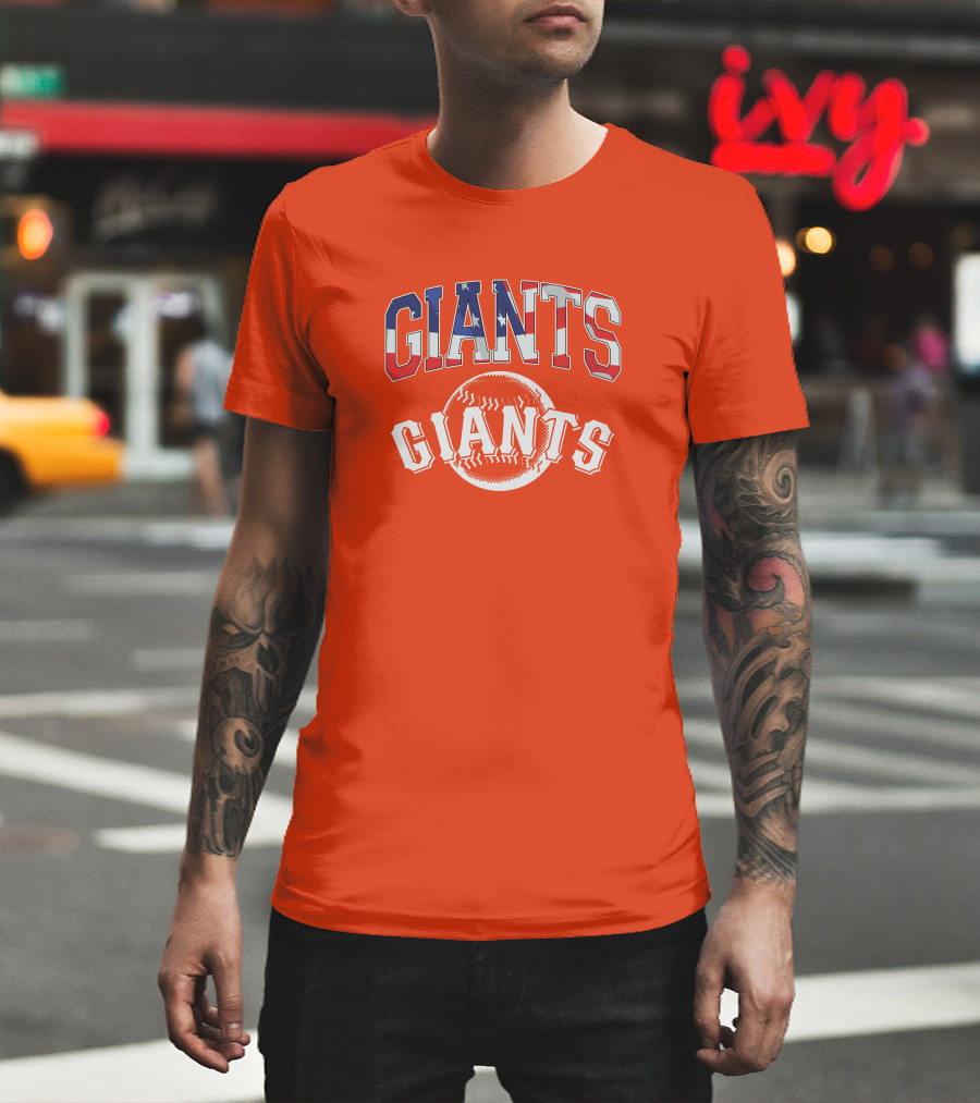 San Francisco Giants American Flag Baseball Letters USA T-Shirt