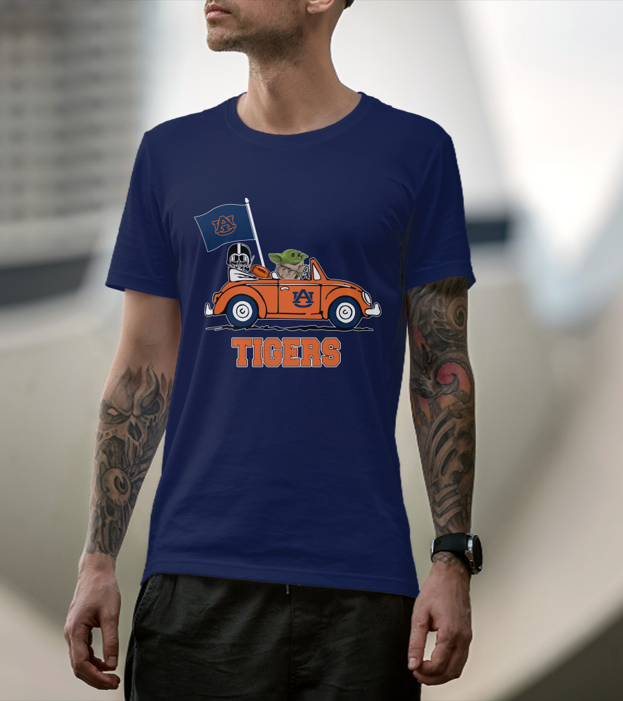 Auburn Tigers Darth Vader Baby Yoda Driving Car Star Wars T-Shirt