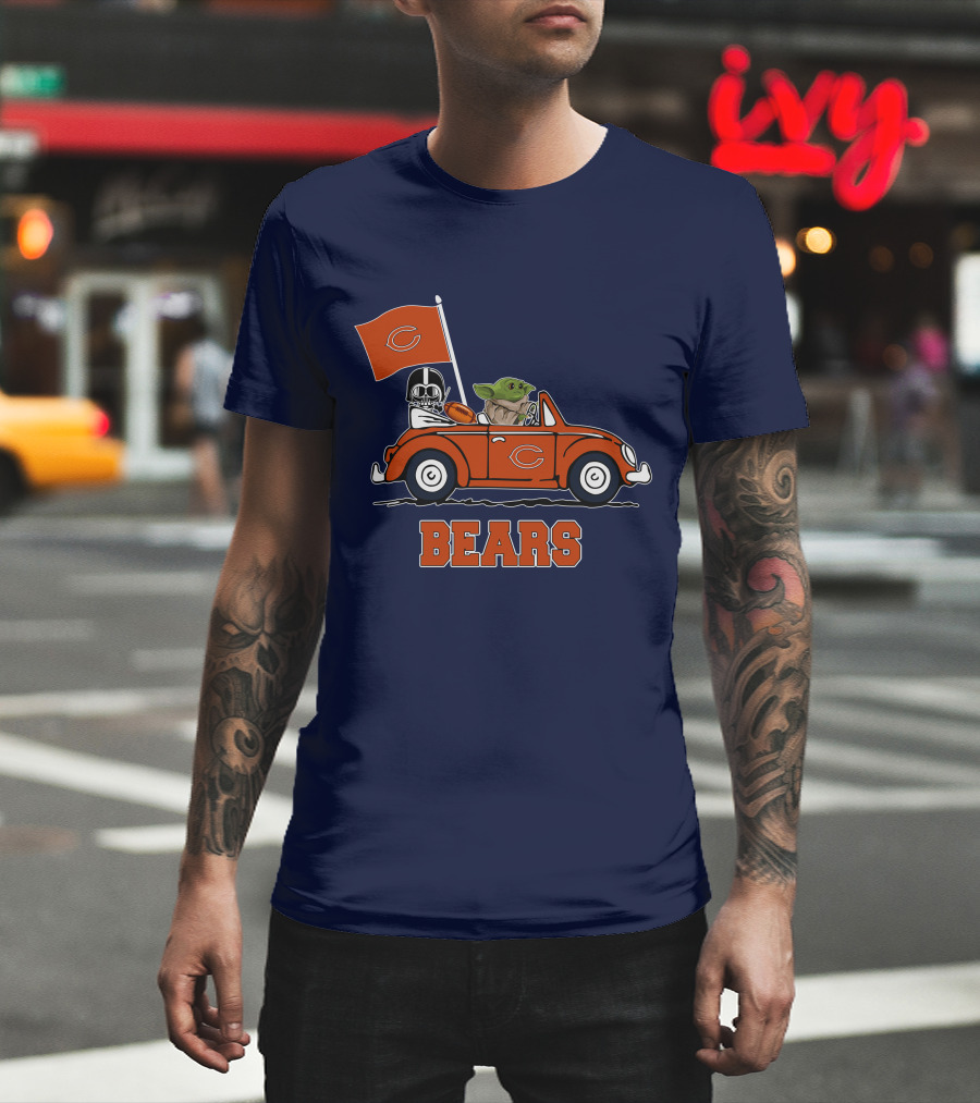 Chicago Bears Darth Vader Baby Yoda Car Driving Star Wars Football T-Shirt