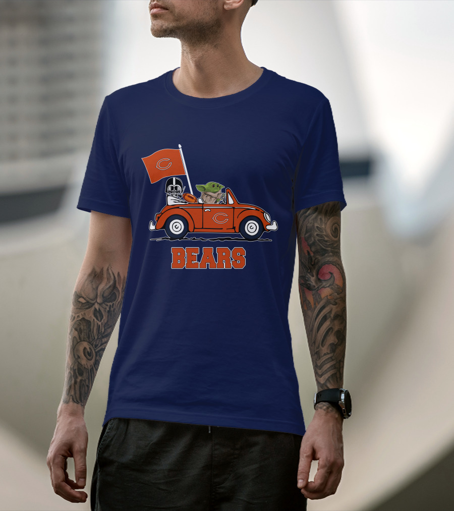 Chicago Bears Darth Vader Baby Yoda Car Driving Star Wars Football T-Shirt