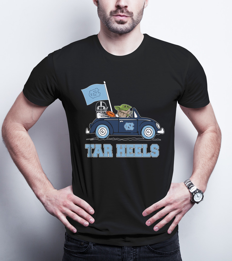 North Carolina Tar Heels Darth Vader Baby Yoda Driving Car Star Wars T-Shirt