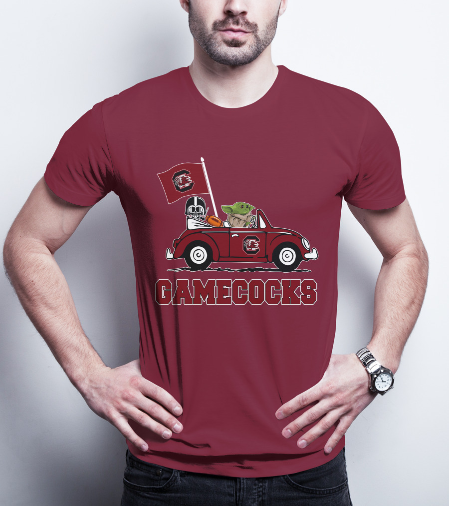 Gamecocks Baby Yoda Darth Vader Driving Football Star Wars T-Shirt