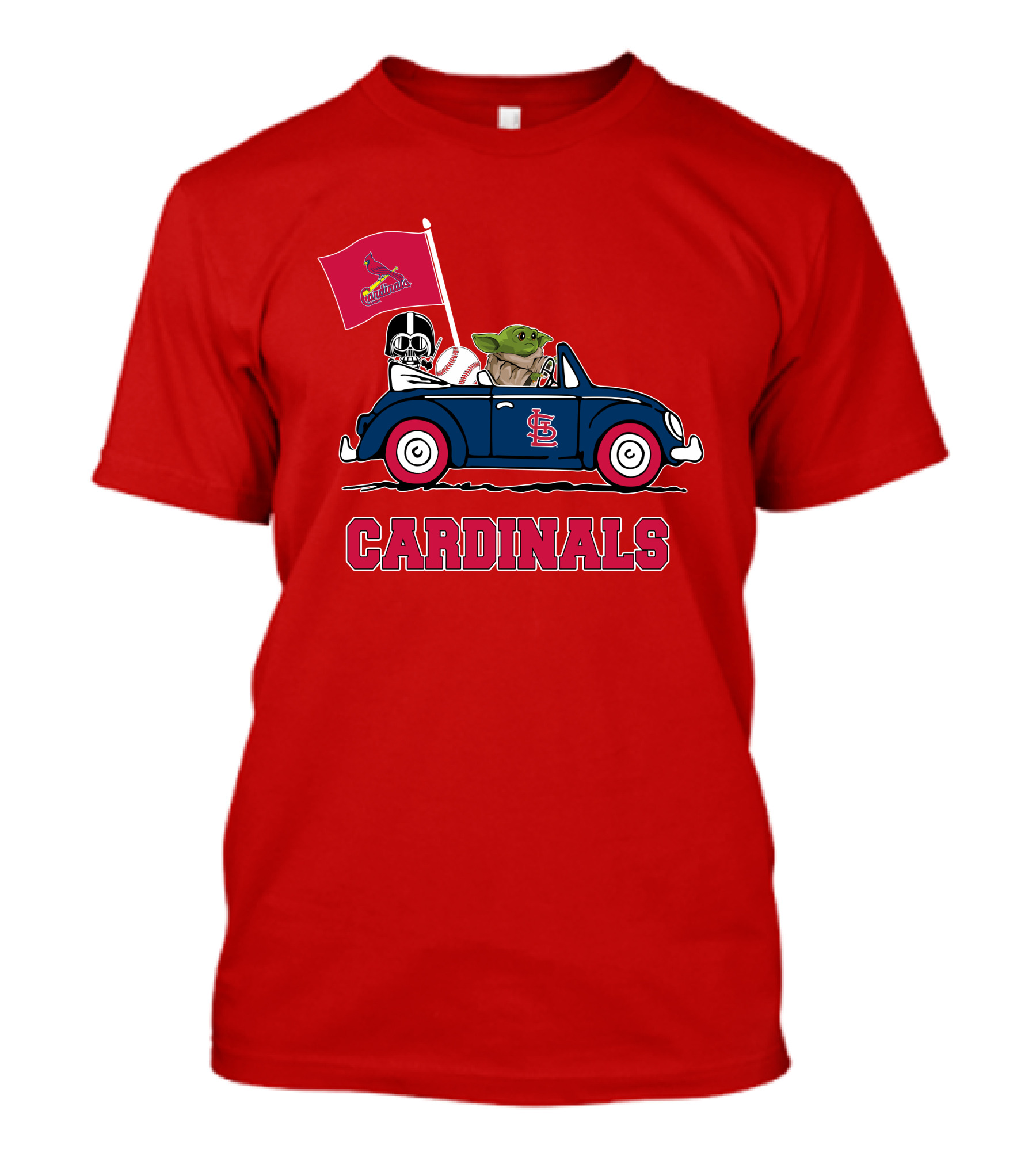 St Louis Cardinals Darth Vader Baby Yoda Driving Car Star Wars Baseball T-Shirt