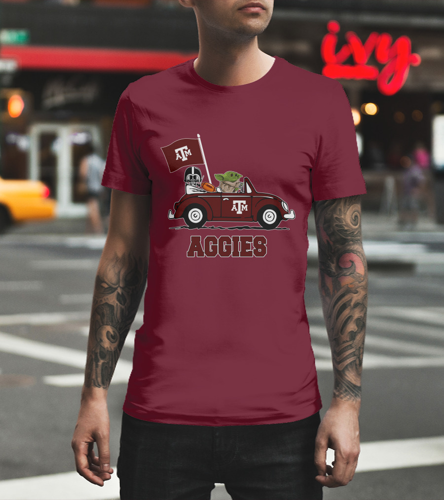 Aggies Star Wars Inspired Driving Scene With Football And Flag T-Shirt