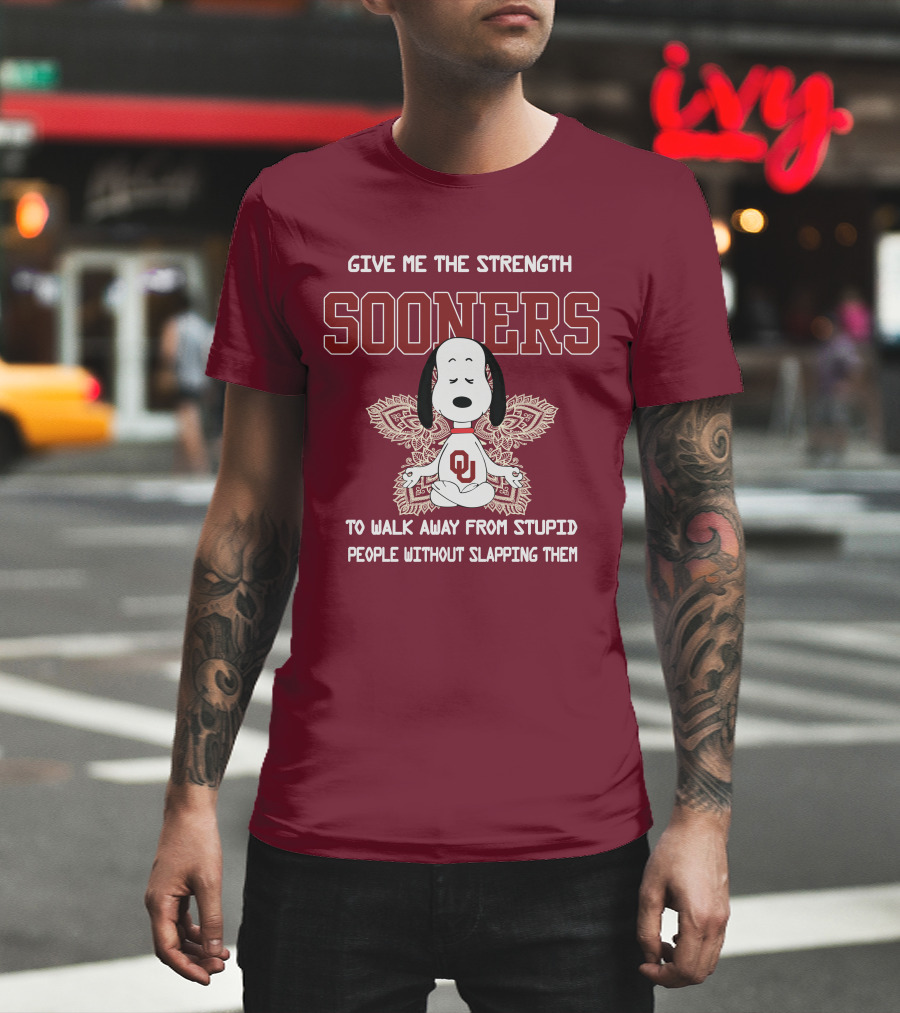 Give Me The Strength Sooners Snoopy OU Walk Away From Stupid People T-Shirt