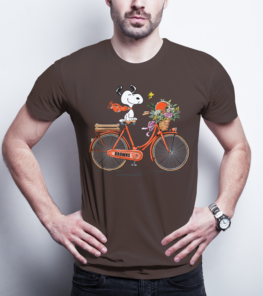 Cleveland Browns Snoopy Woodstock Flower Bicycle T-Shirt
