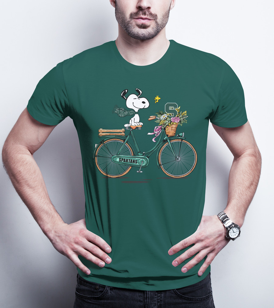 Michigan State Spartans Snoopy On Bicycle With Flowers T-Shirt
